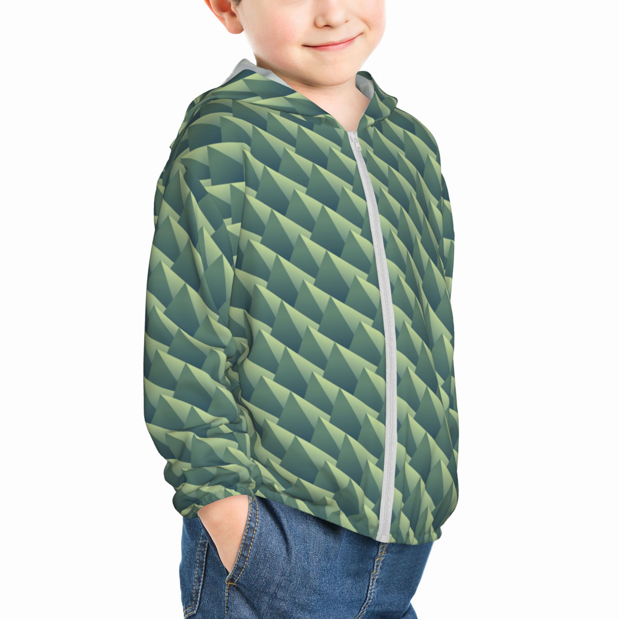 Geometric Architectural Patterns Kids Zip-Up Hoodie Girls Boys Sun Protection Jacket Hooded ...