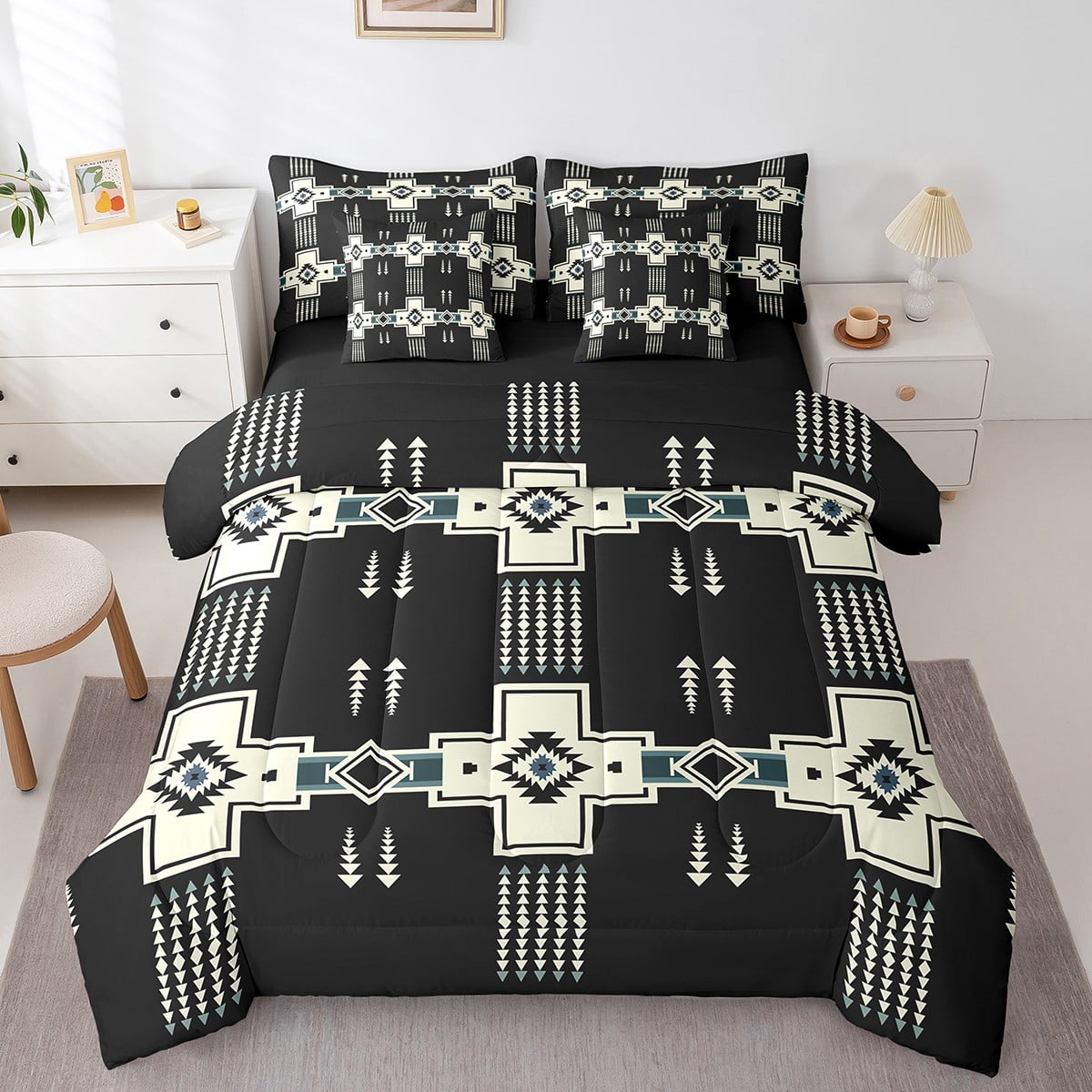 Geometric Aztec Bed in a Bag Queen Comforter Set 7 Piece,Boho Western ...