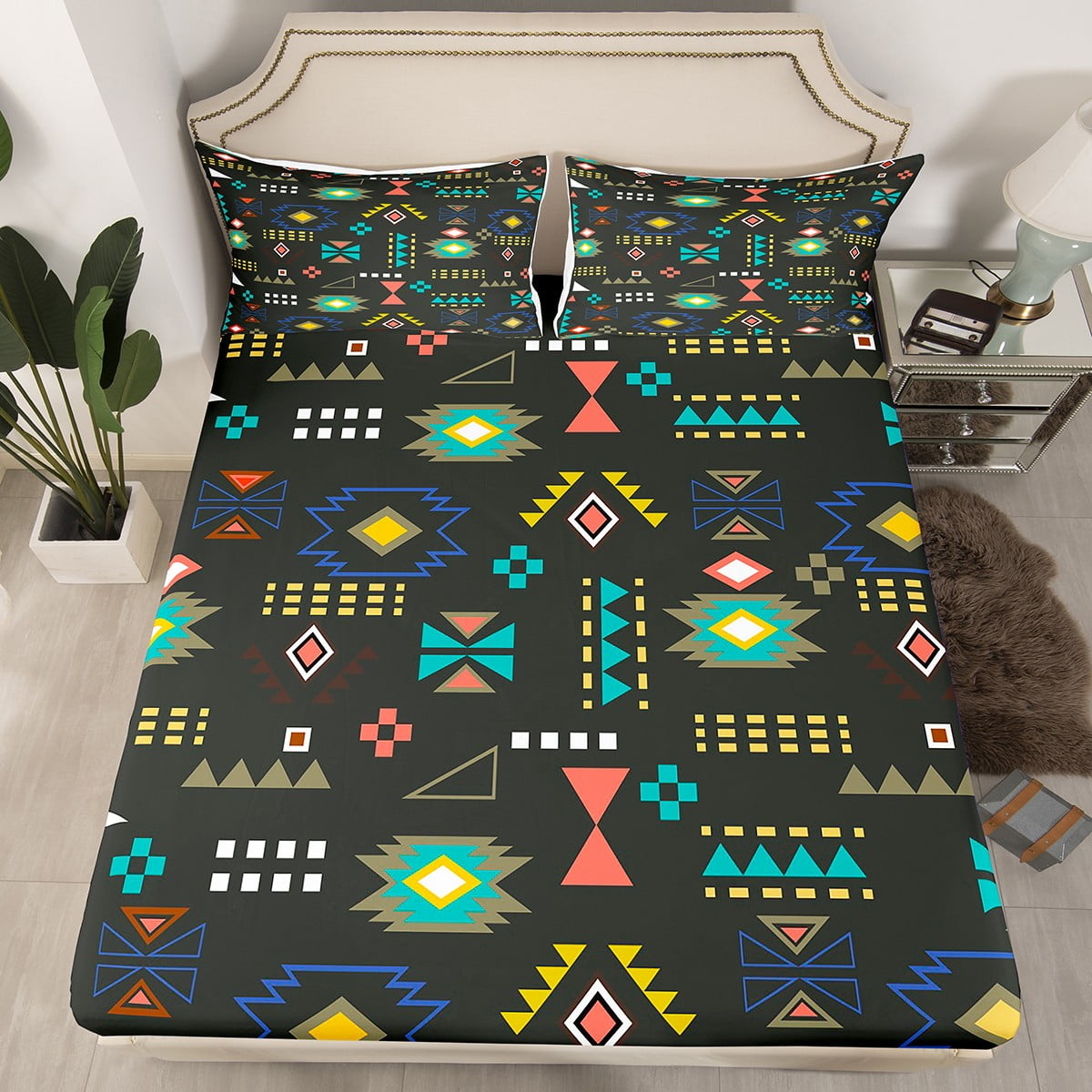 Geometric Aztec Full Bed Sheets for Boys,Arrow Bohemian Bedding Set ...