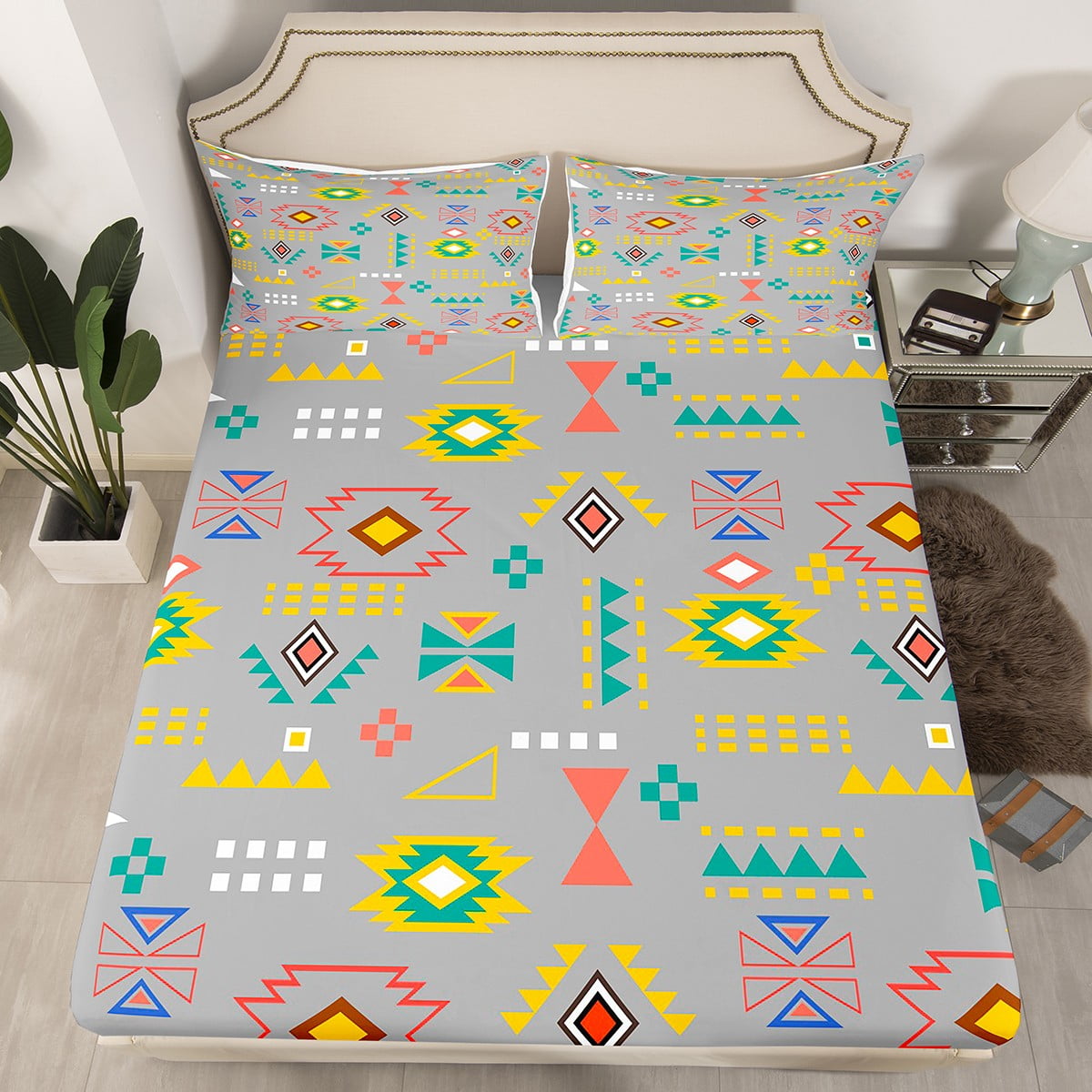 Geometric Aztec Full Bed Sheets,Arrow Bohemian Bedding Set Triangle ...