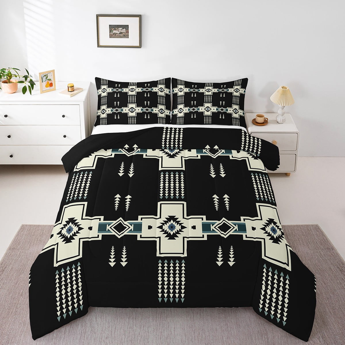 Geometric Aztec Queen Comforter Set Boho Western Bedding Sets,Tribal ...