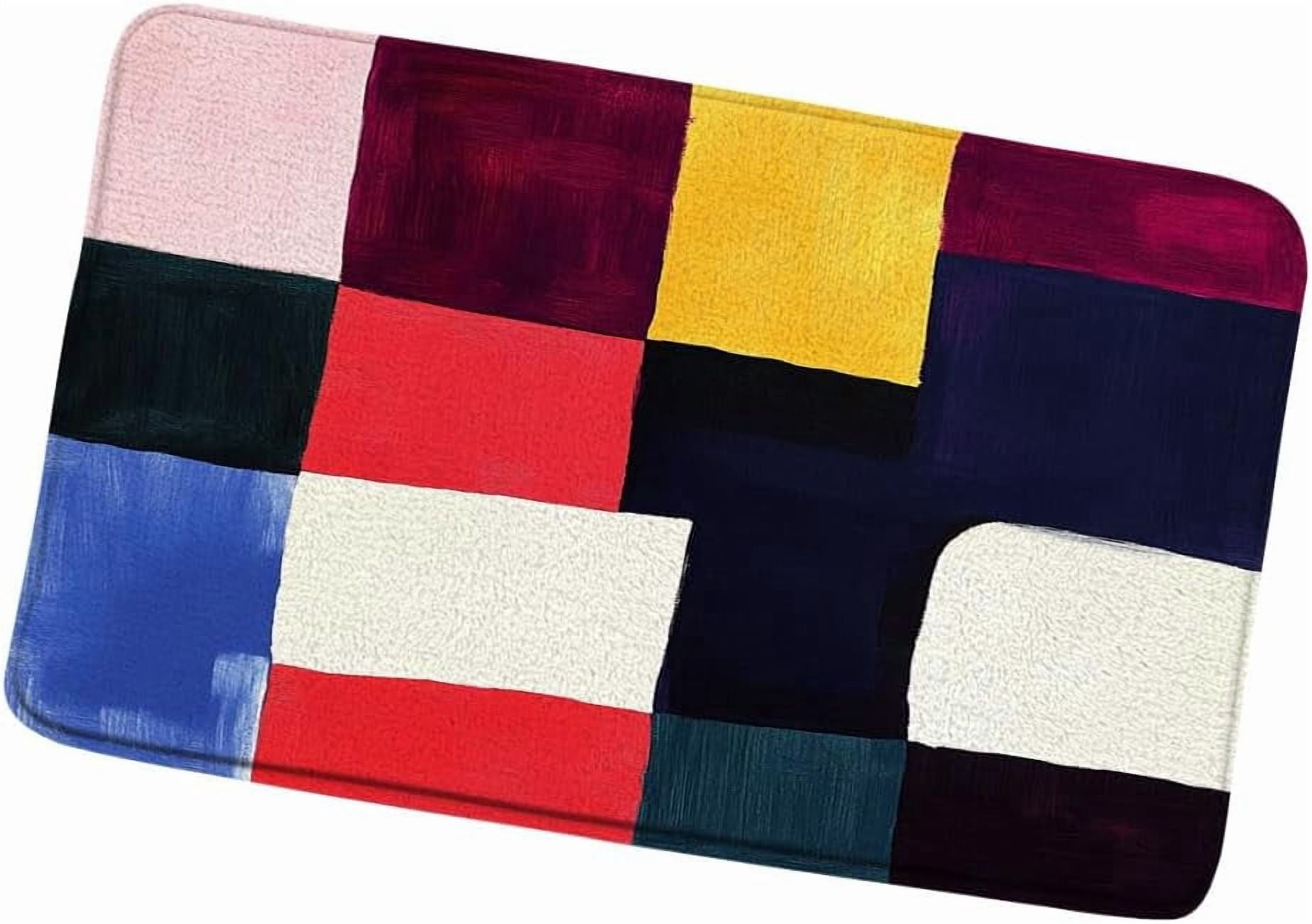 Geometric Bath Mat Abstract Mid Century Patchwork Rug 16x24 Inch Yellow ...