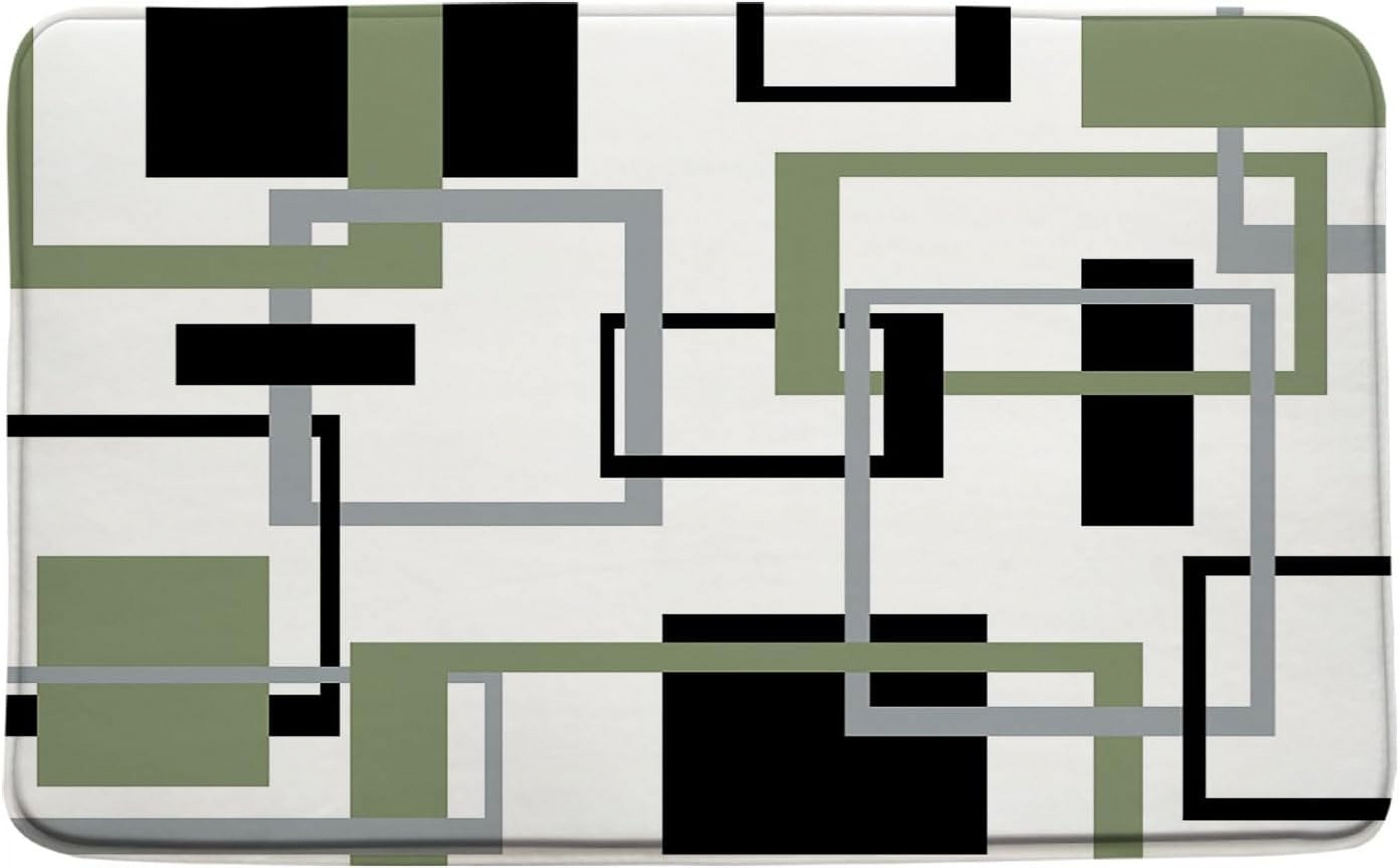 Geometric Bath Rug,Sage Green Gray Black White Geometry Modern Striped ...