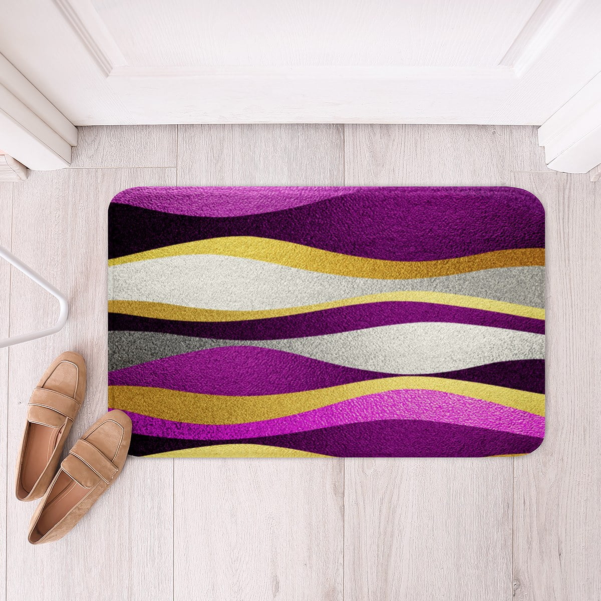 Geometric Bath Rugs Purple Pink Gold Stripes Geometry Abstract Bathroom ...