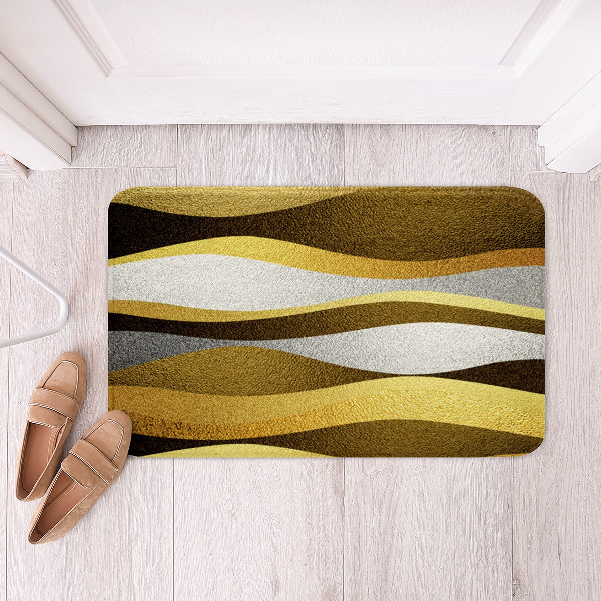 Geometric Bathroom Rugs Gold Brown Yellow Stripes Abstract Art Bath ...
