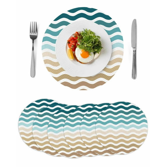 Geometric Beach Striped Pattern Round Table Placemats set of 6, Teal ...