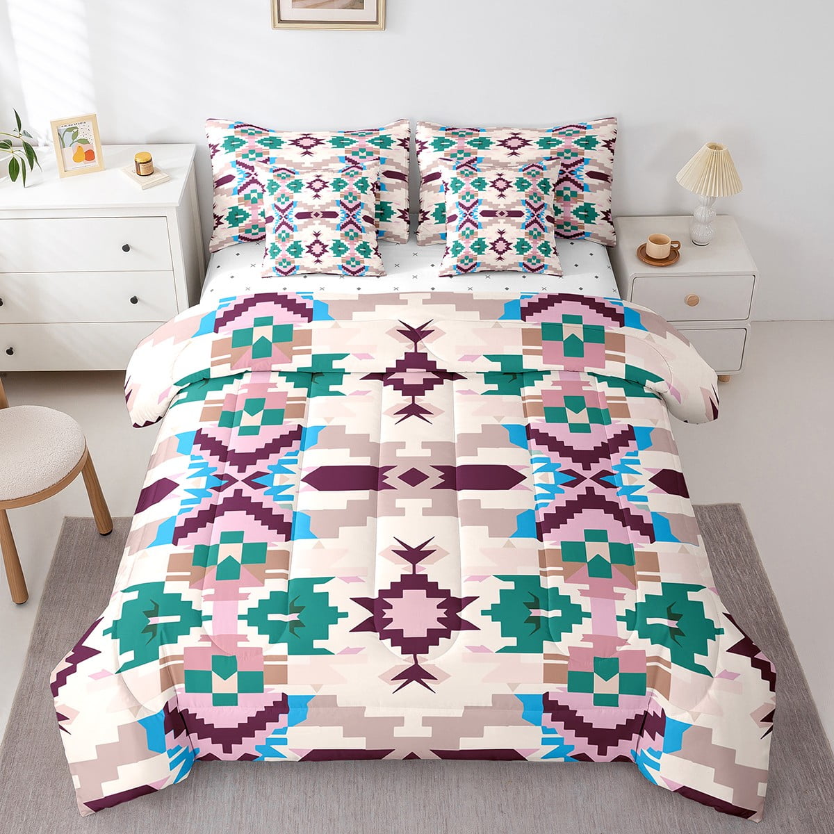 Geometric Bed in a Bag King Size Comforter Set 7 Pieces,Southwestern ...