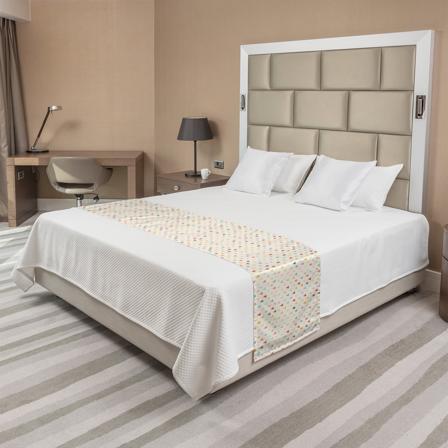 Geometric Bed Runner, Pattern of Minimal Style Colorful Triangles in ...