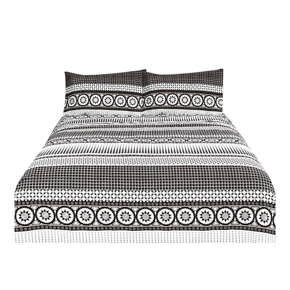 Geometric Bed Sheets Set 4-pc Black White Full Queen and King Size ...