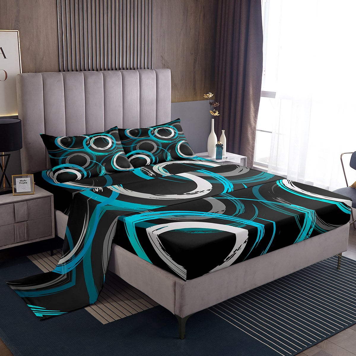 Geometric Bed Sheets Set for Kids Boys Girls,Mid Century Swirl Circle ...