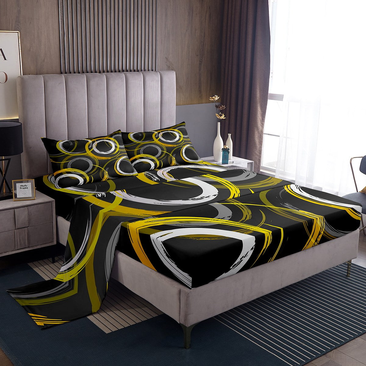 Geometric Bed Sheets Set for Kids Boys Girls,Mid Century Swirl Circle ...