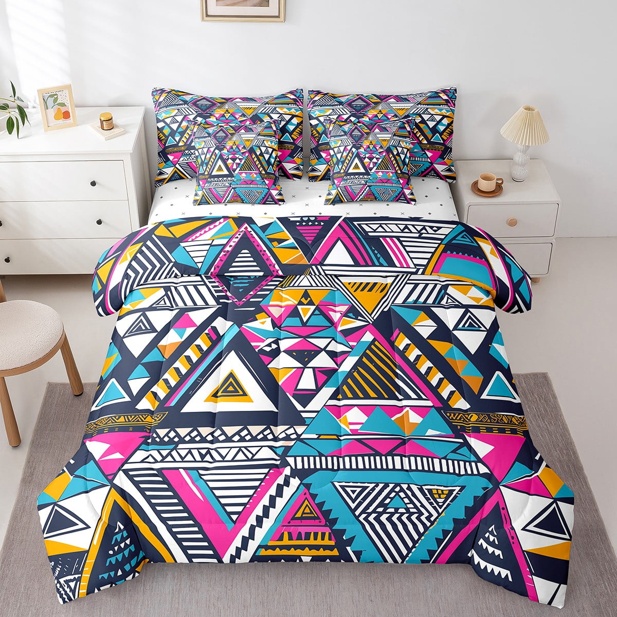 Geometric Bed in a Bag Queen Comforter Set 7 Piece,Southwestern Tribe ...