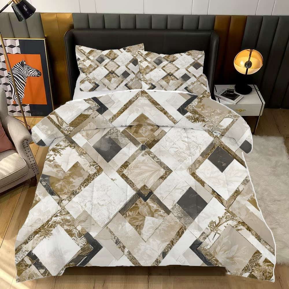 Geometric Beige Pattern Design Tiles Comforter Set King Size Bedding ...