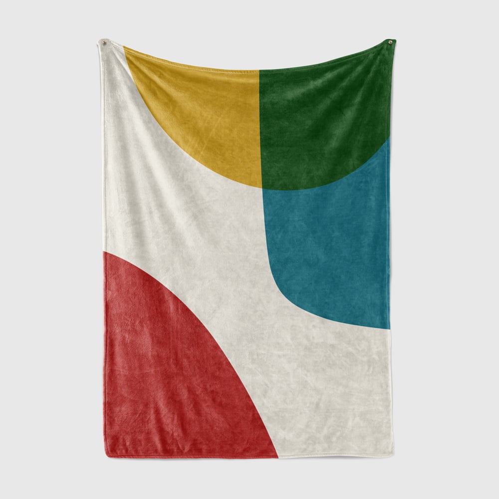 Geometric Big Color Block Throw Blanket Red Blue Yellow Abstract Hairy ...