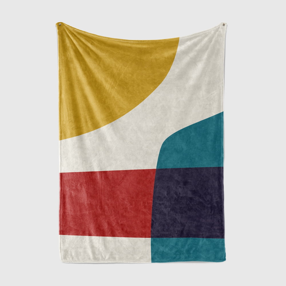 Geometric Big Color Block Throw Blanket Red Blue Yellow Abstract Hairy ...