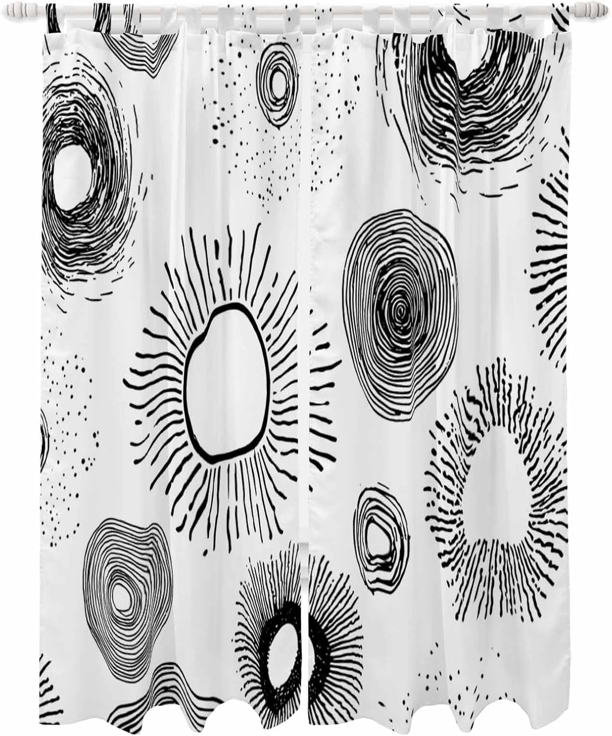 Geometric Black Living Room Curtains, Window Curtains Tab Top, Abstract ...