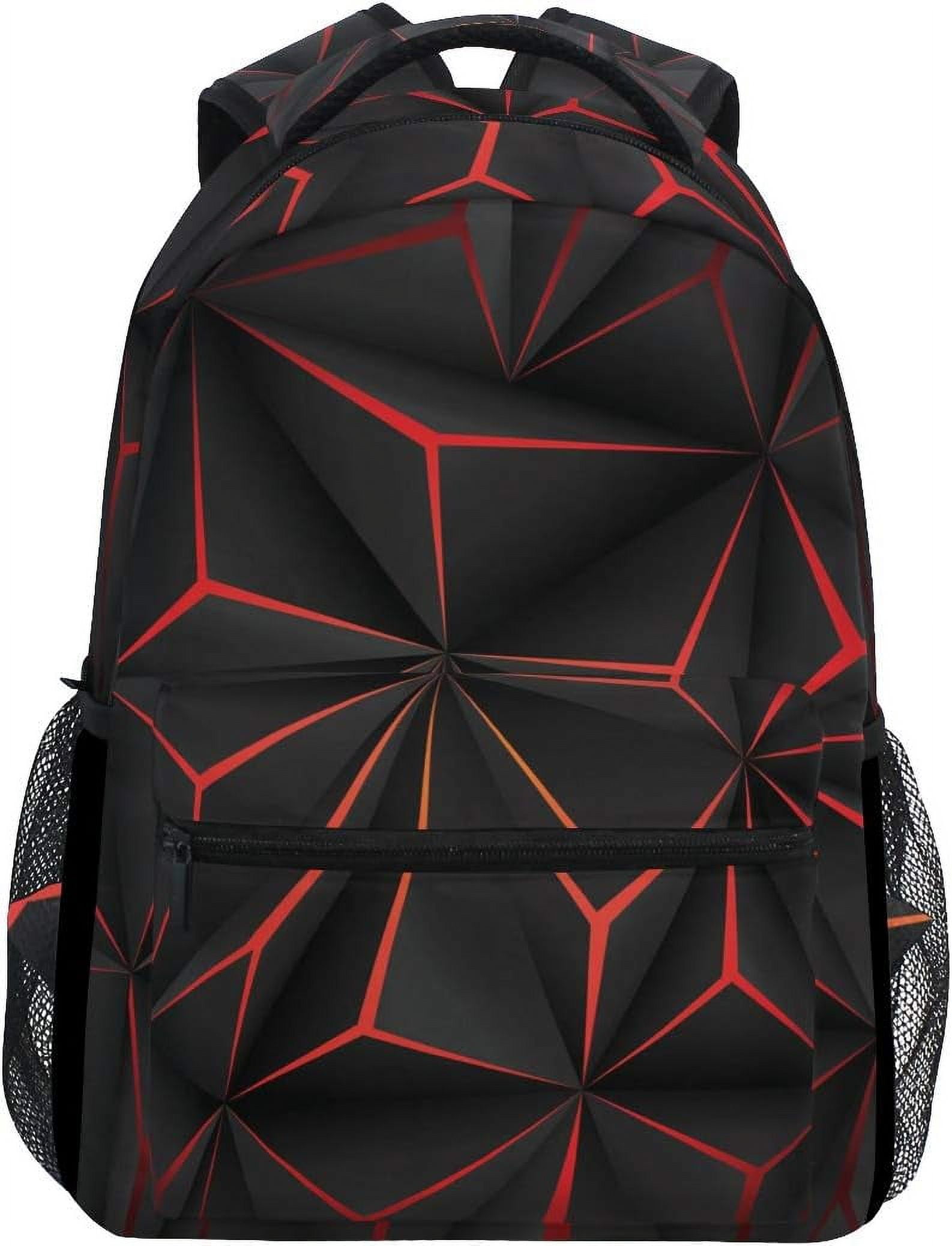 Geometric Black Polygon Red Futuristic Large Backpack Personalized ...