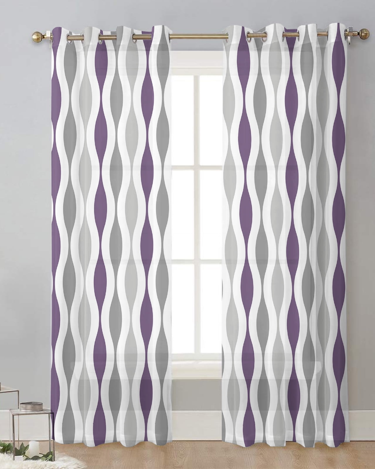 Geometric Black Red Grey Medieval Print Sheer Curtains For Living Room ...