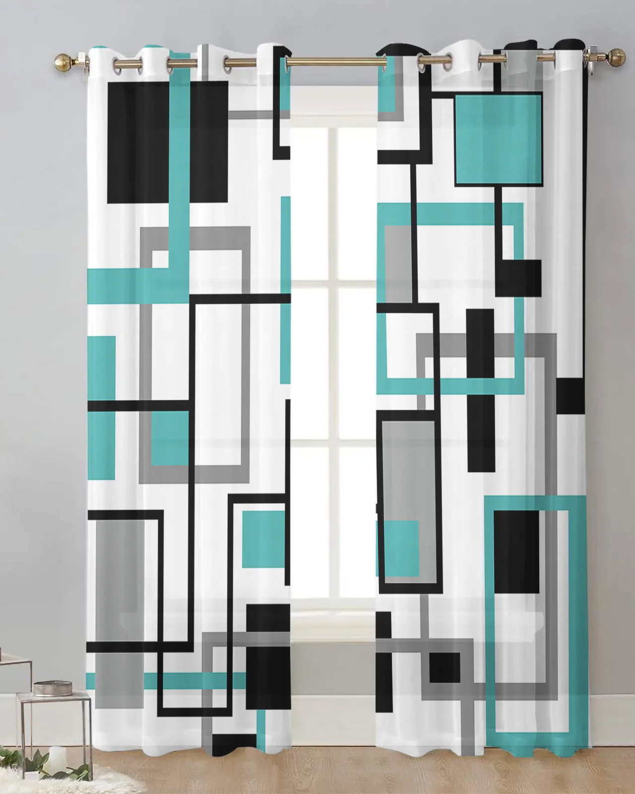 Geometric Black White Gray Tulle Curtain for Living Room Bedroom Modern ...