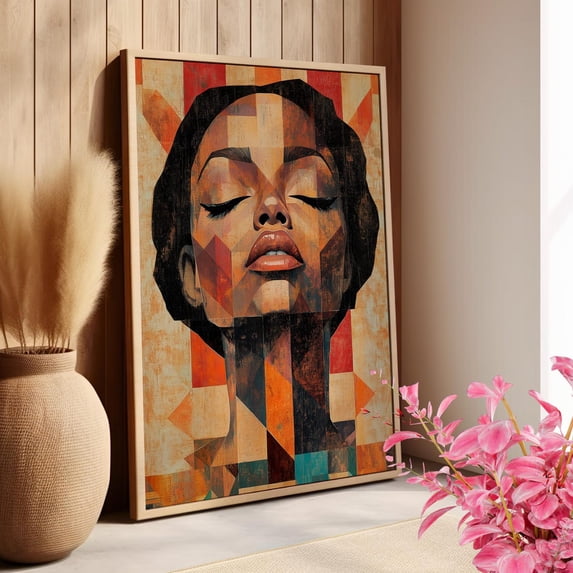 Geometric Black Woman Portrait Wall Art, Modern Mosaic Feminine Decor ...