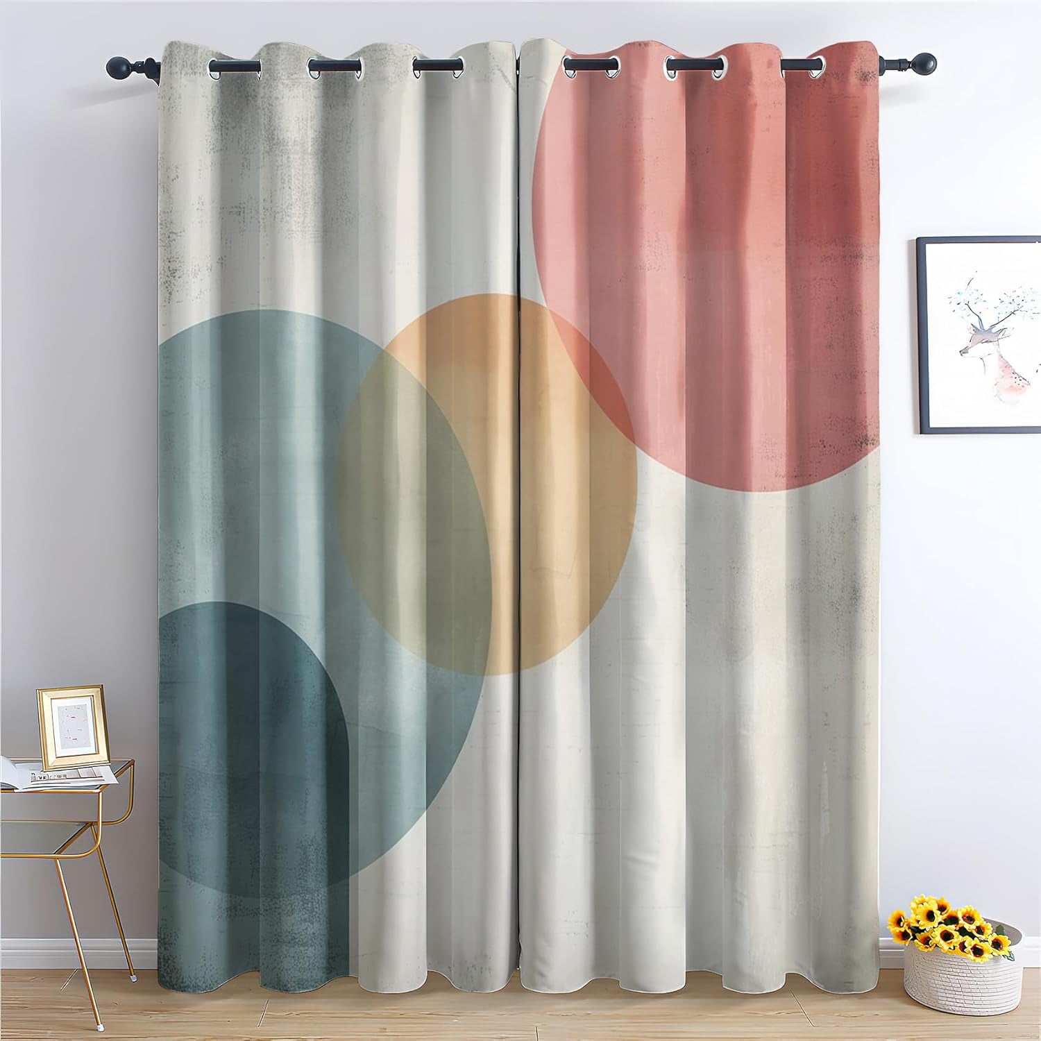 Geometric Blackout Curtains, Colorful Circle Modern Art Window Curtains ...
