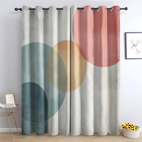 Geometric Blackout Curtains, Colorful Circle Modern Art Window Curtains ...