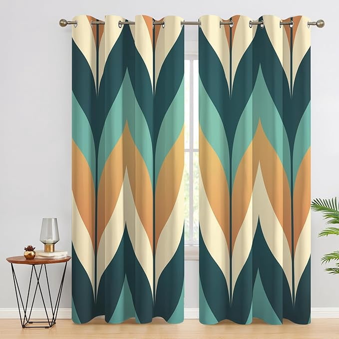 Geometric Blackout Curtains, Retro Curtains For Bedroom Decor, Mid ...