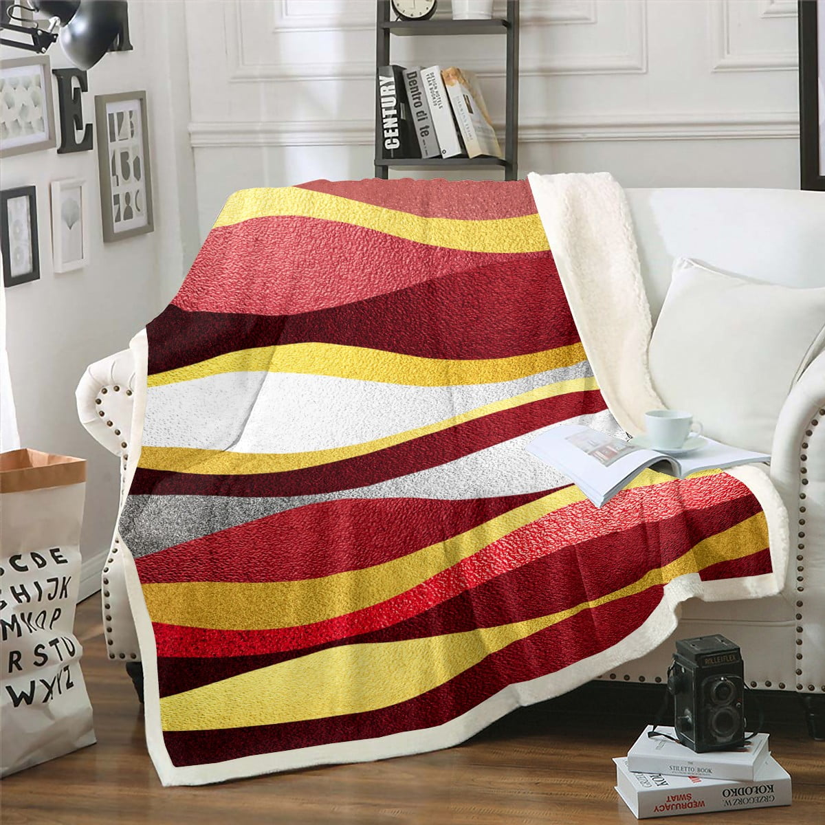 Geometric Blanket Gold Red Stripes Geometry Abstract Throw Blanket ...