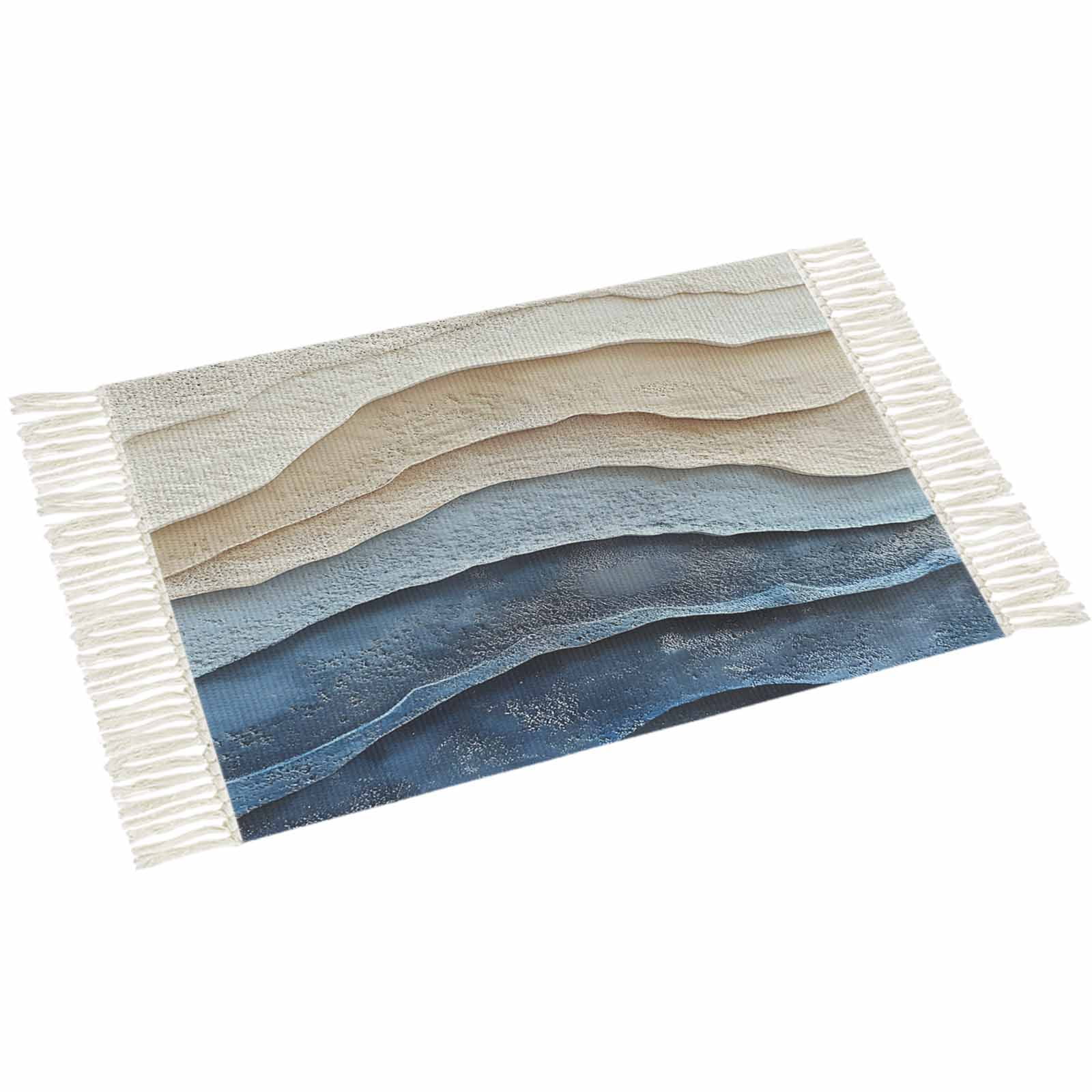 Geometric Blue Beige Washable Bath Rug - 2x3 Entry Rug Washable Indoor ...