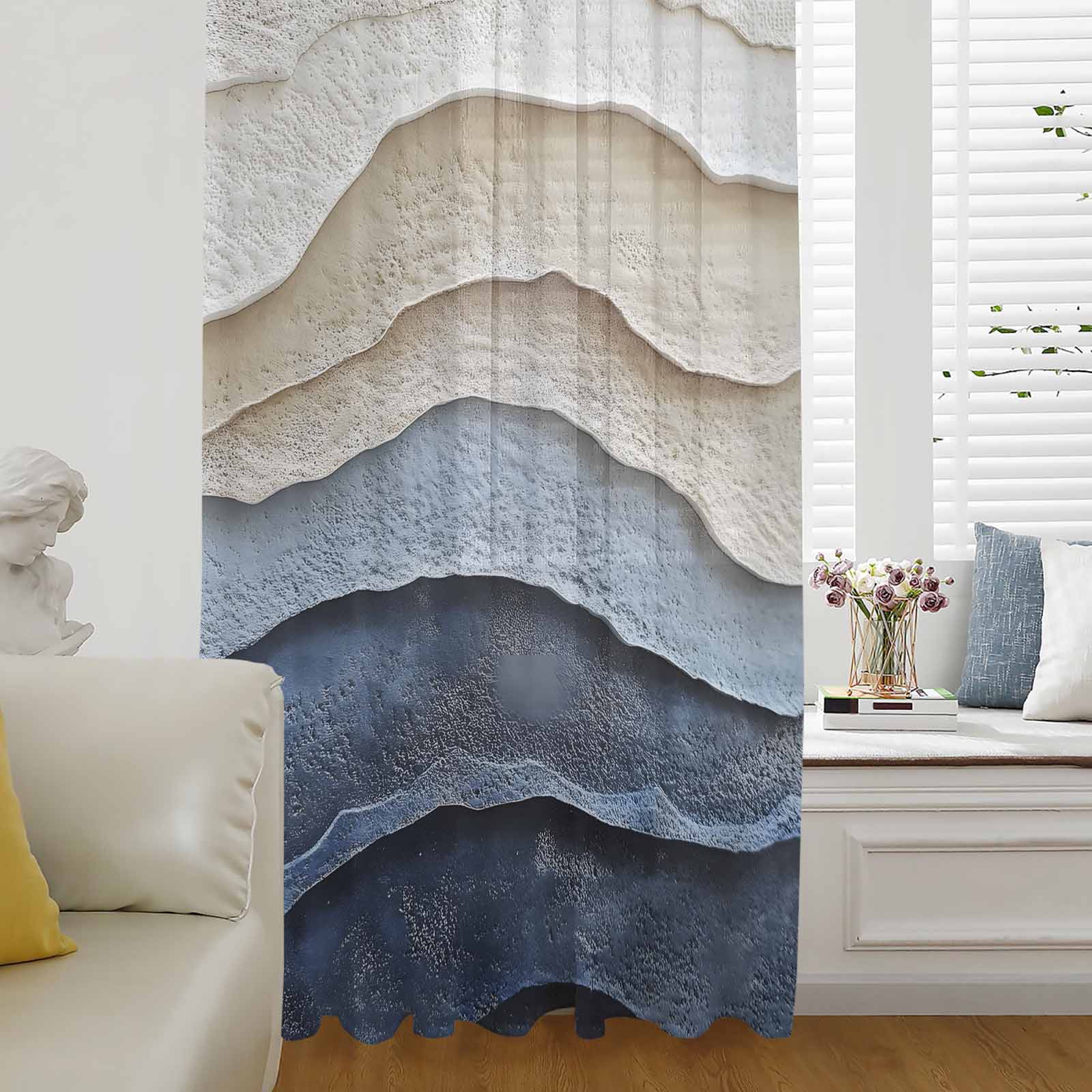 Geometric Blue Beige Window Curtain 72 Inches Long,Abstract Ocean Ombre ...