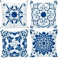 Geometric Blue Flower Decorative Throw Pillow Covers 16 x 16 Inch, Set ...