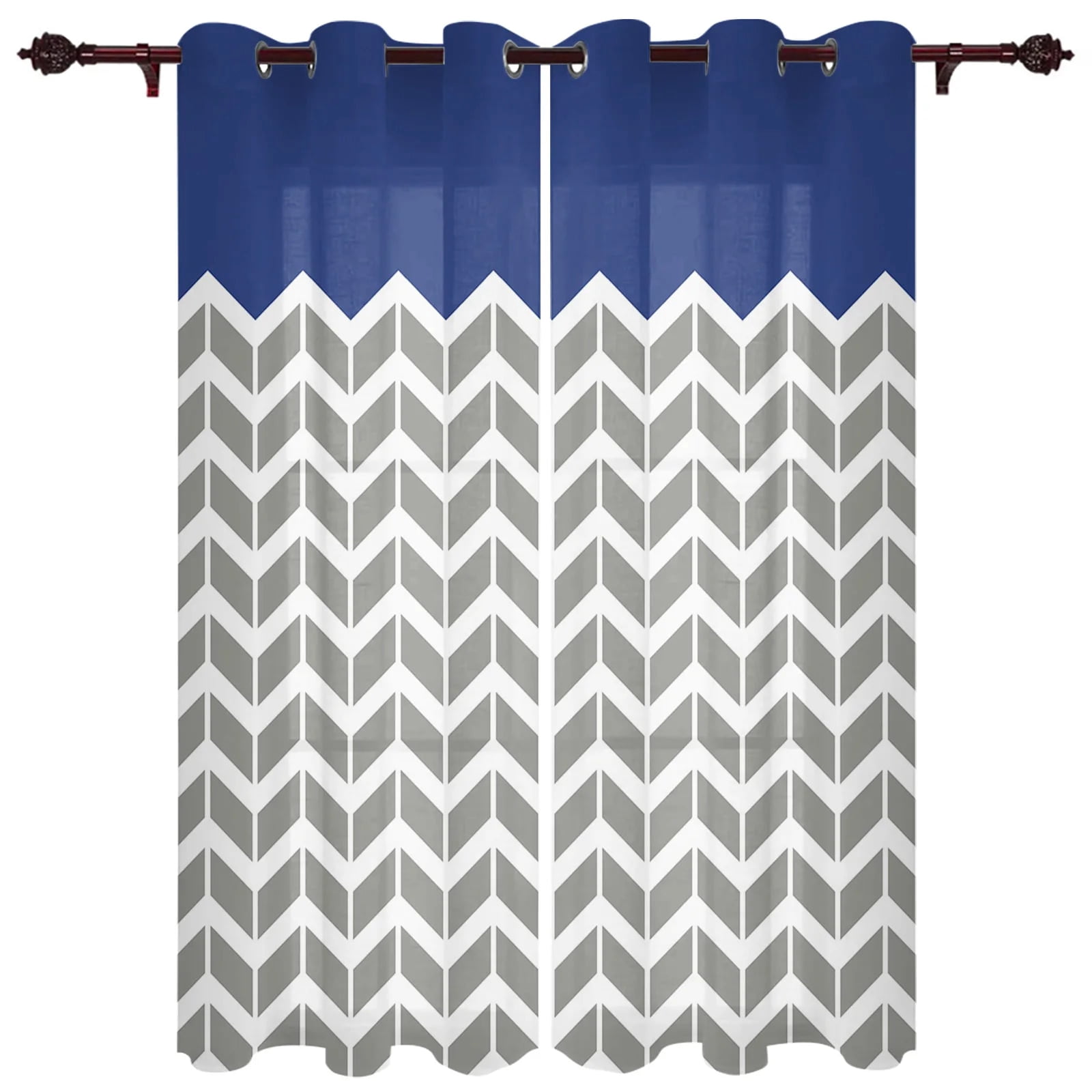 Geometric Blue Grey Medieval Print Window Curtains for Living Room ...