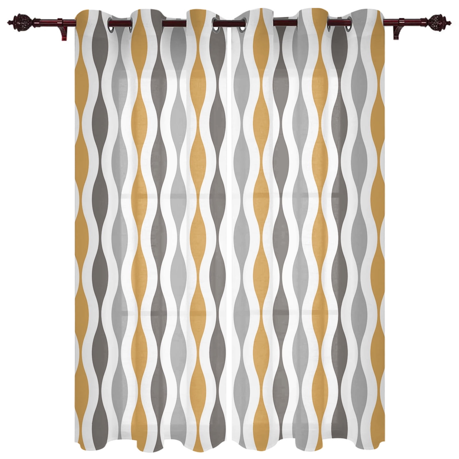 Geometric Blue Grey Medieval Print Window Curtains for Living Room ...