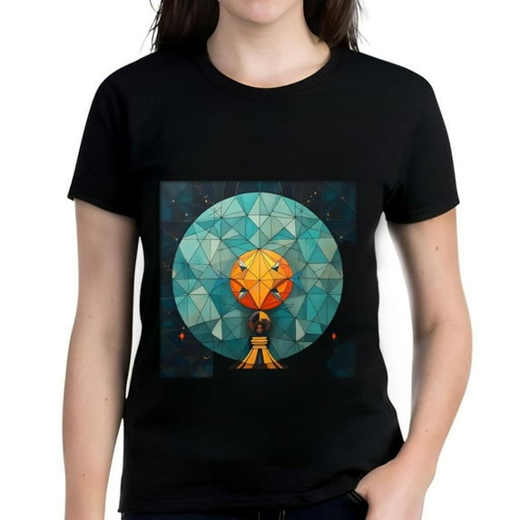 Geometric Blue & Teal Circle Design Women's Cotton Short Sleeve T-Shirt ...