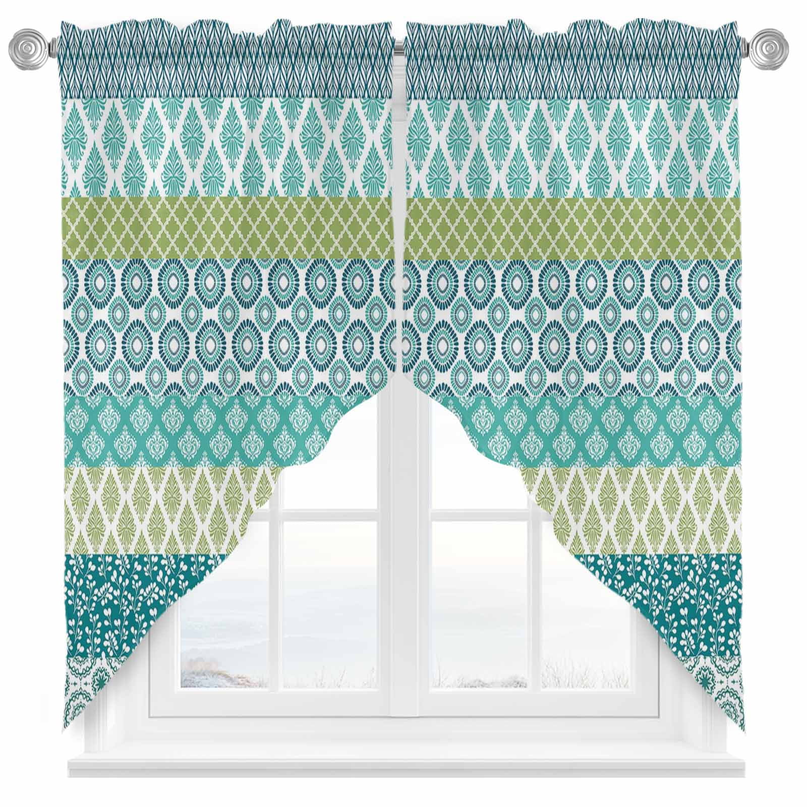 Geometric Bohemia Swag Valances for Windows 2 Pack Stripes Green Blue ...