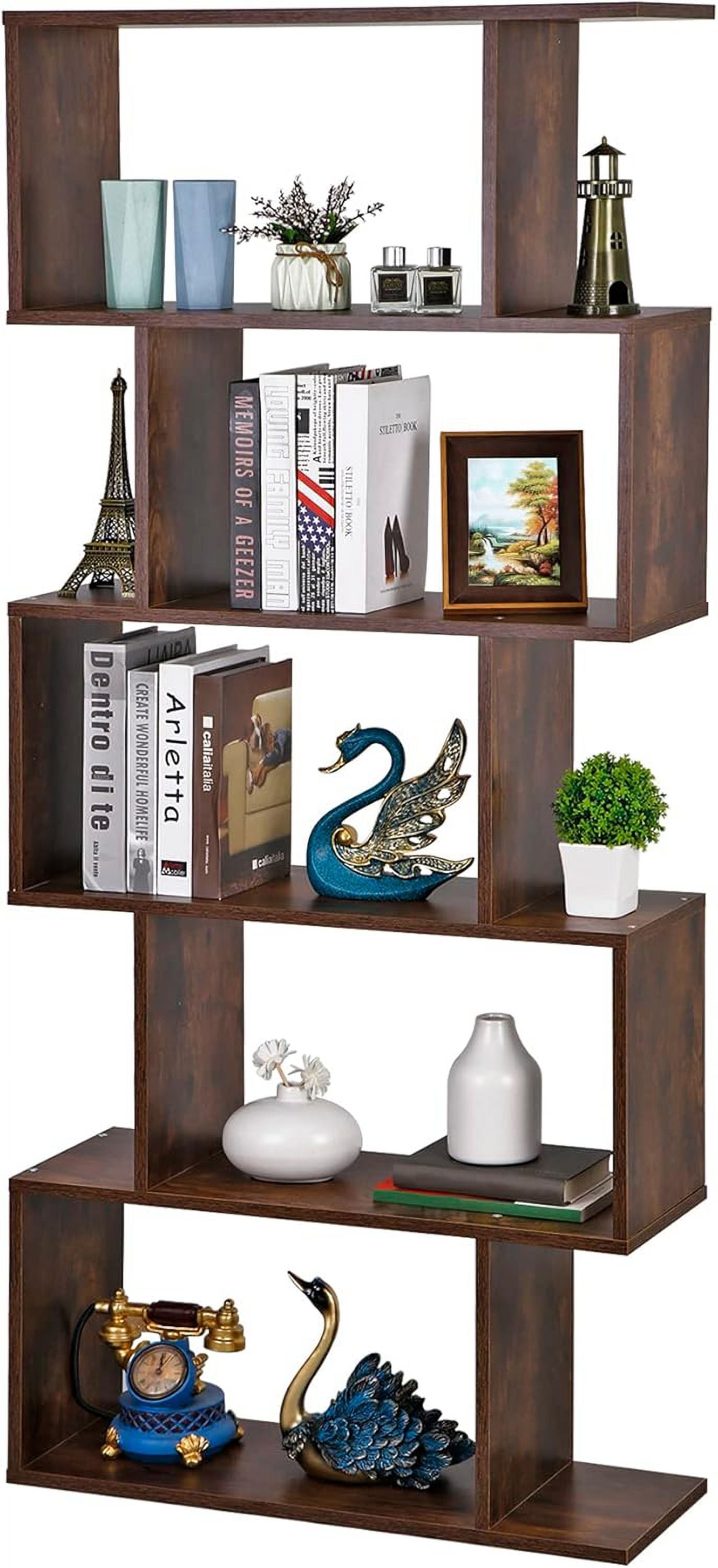 Geometric Bookcase, 5-Tier Bookshelf, S-Shaped Display Shelf and Room ...