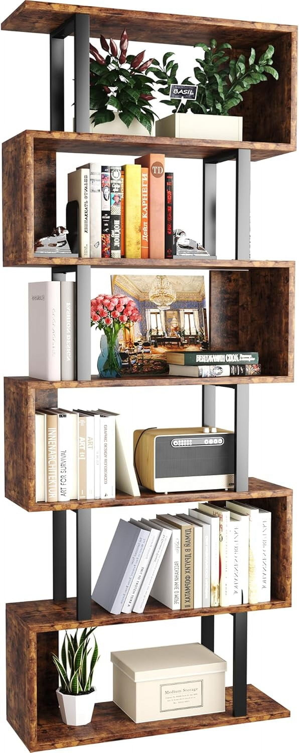 Geometric Bookcase, S Shaped Bookshelf 6-Tier Book Shelves for Bedroom ...