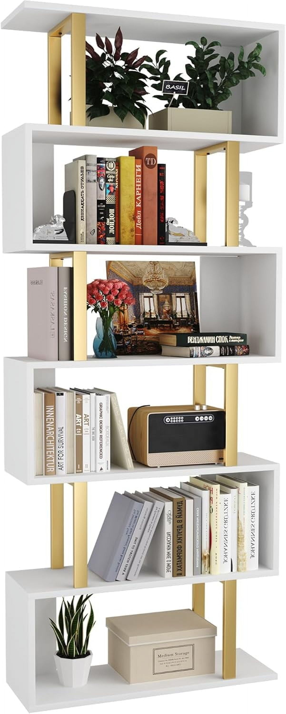 Geometric Bookcase, S Shaped Bookshelf 6-Tier Book Shelves for Bedroom ...