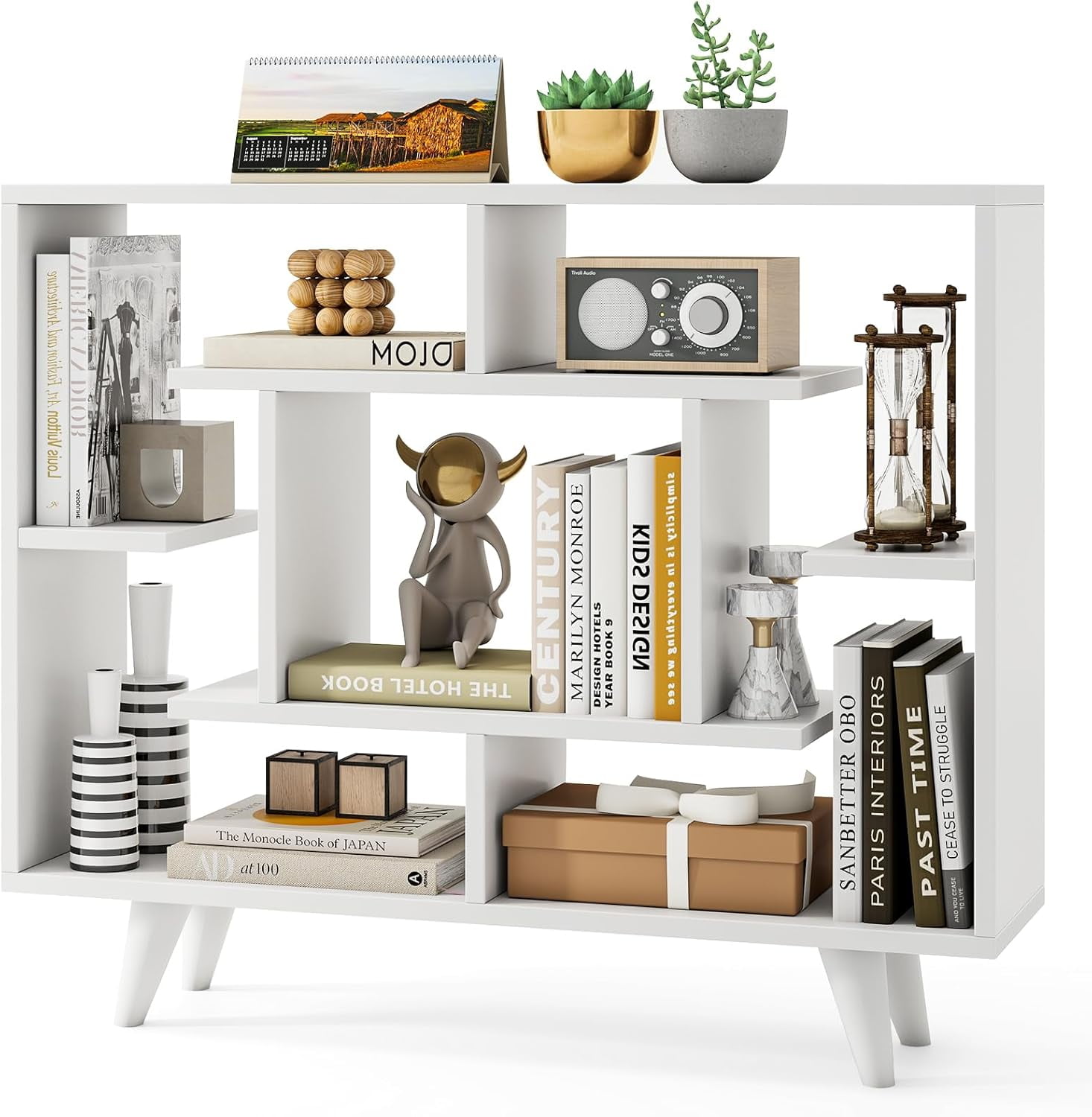 Geometric Bookshelf, 3 Tier Modern Freestanding Open Bookcase with Anti ...