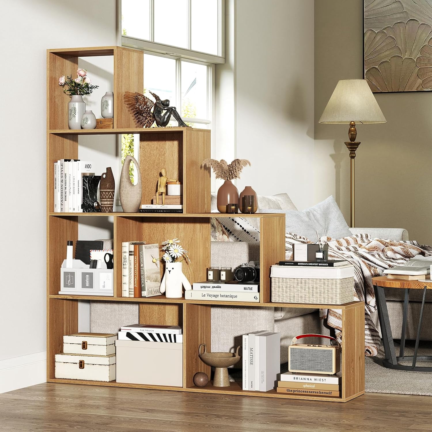 Geometric Bookshelf, L Shaped Corner Ladder Shelf, Tier Etagere ...