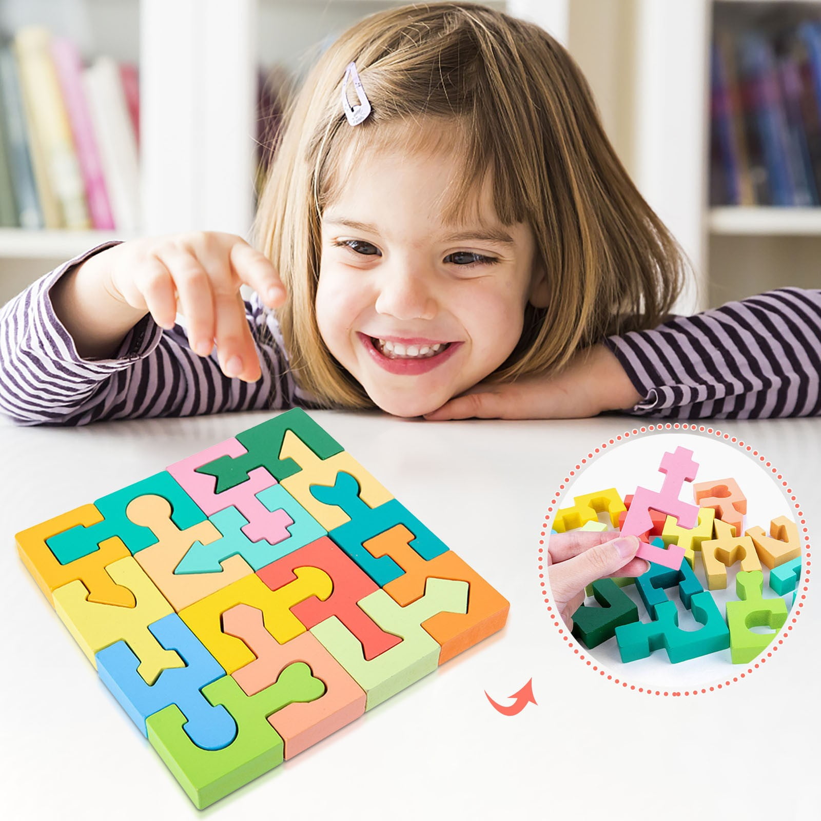Geometric Building Blocks-Children's Educational Wooden Puzzle Blocks ...