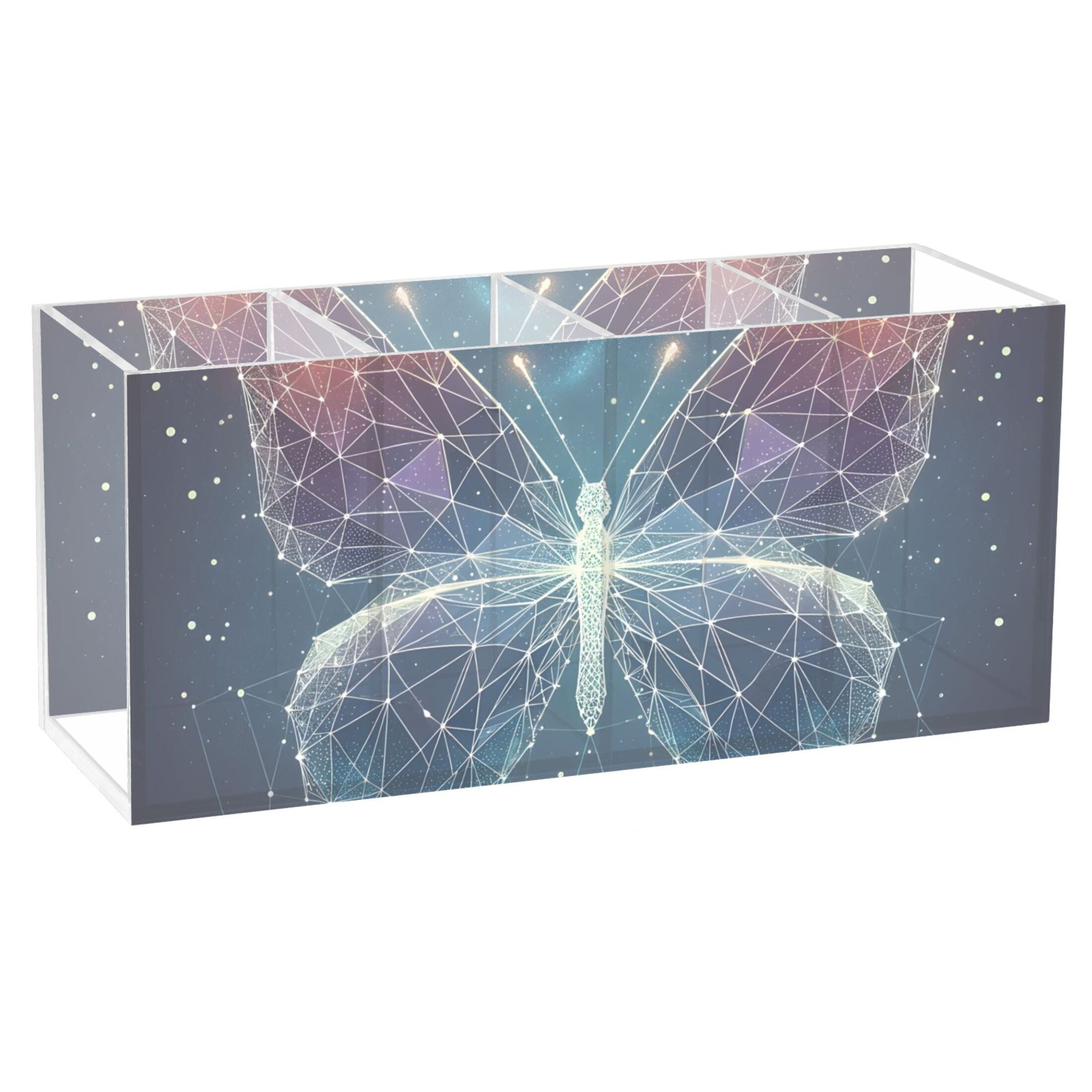 Geometric Butterfly Acrylic Pen Holder 4 Compartments Clear Pencil ...