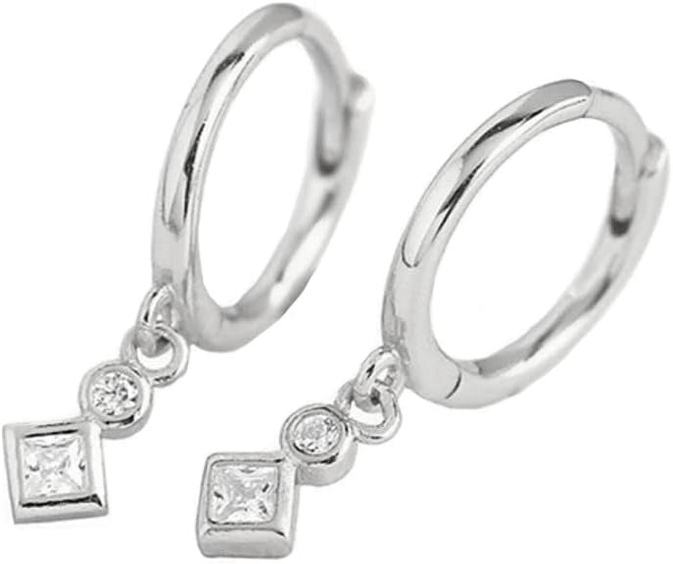 Geometric CZ Bezel Dangle Hoop Earrings for Women Girls 925 Sterling ...