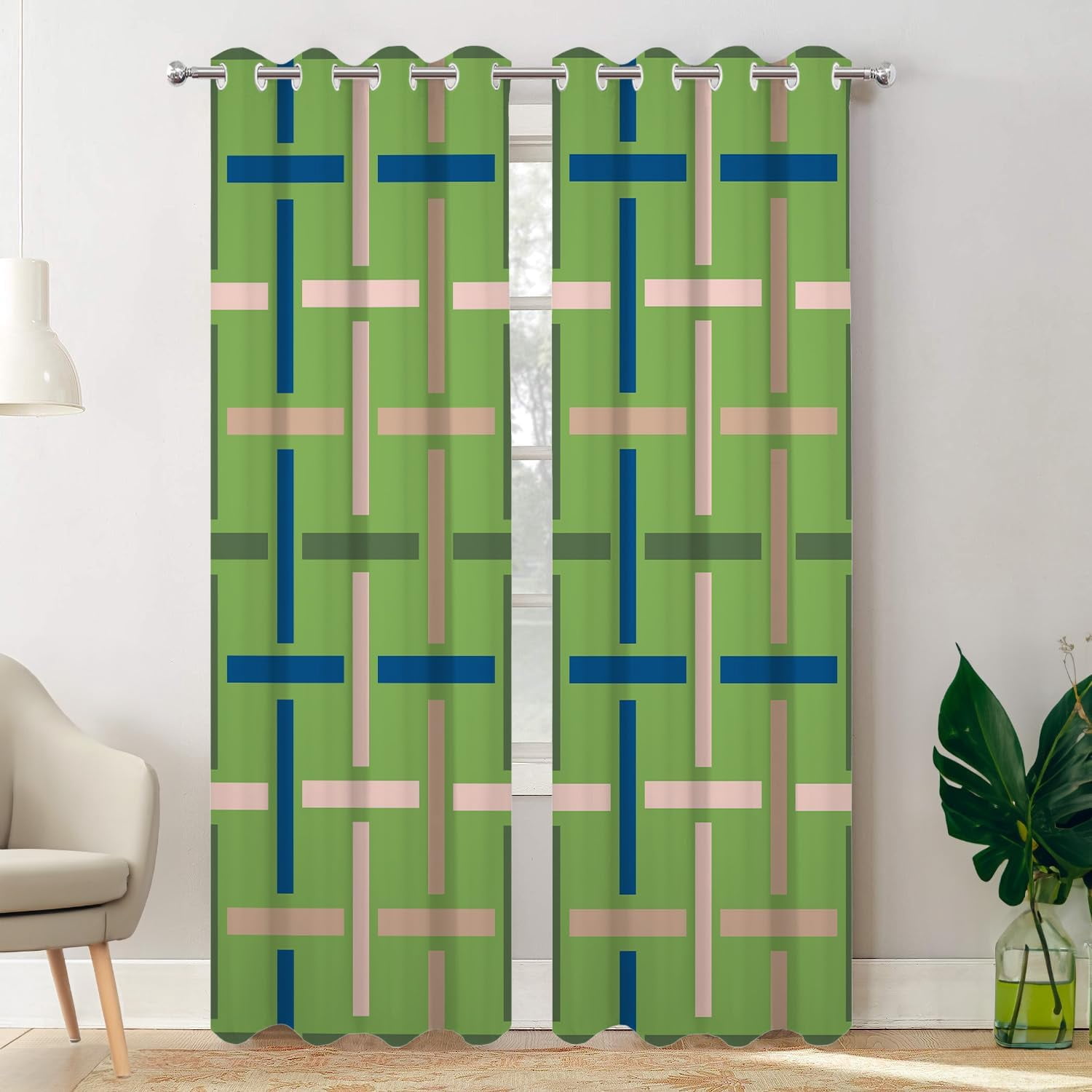 Geometric Cane Checkered Blackout Curtains for Bedroom, Woven Wicker ...
