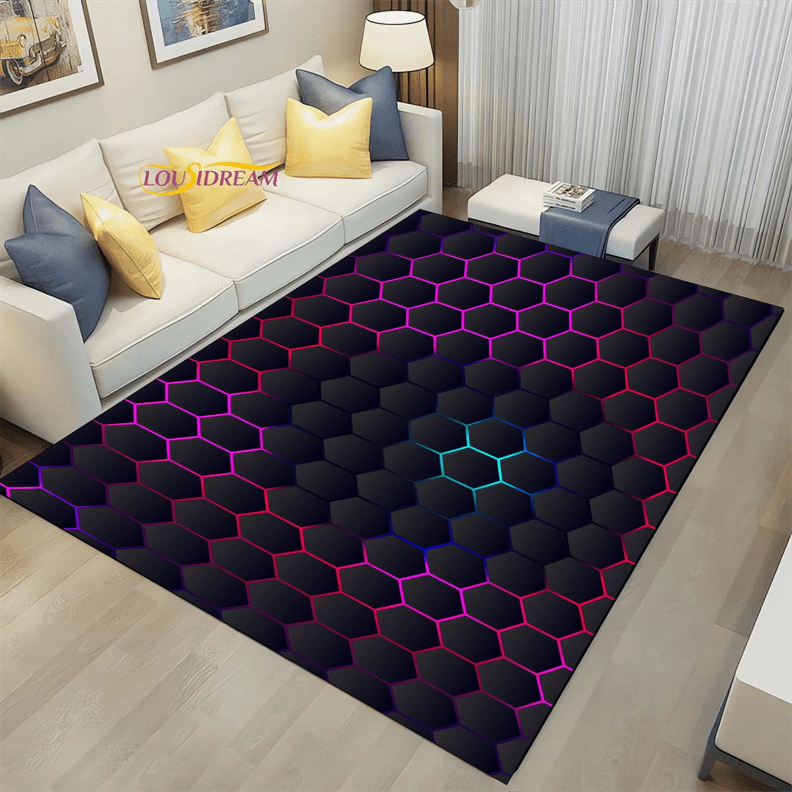 Geometric Carpets Dark Neon Lights Rugs Home Play Gaming Room Decor for ...
