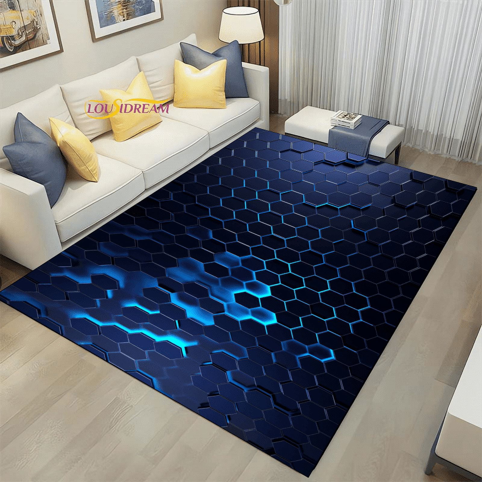 Geometric Carpets Dark Neon Lights Rugs Home Play Gaming Room Decor for ...