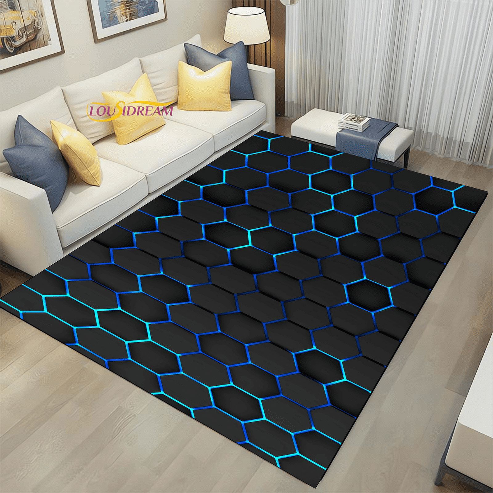 Geometric Carpets Dark Neon Lights Rugs Home Play Gaming Room Decor for ...