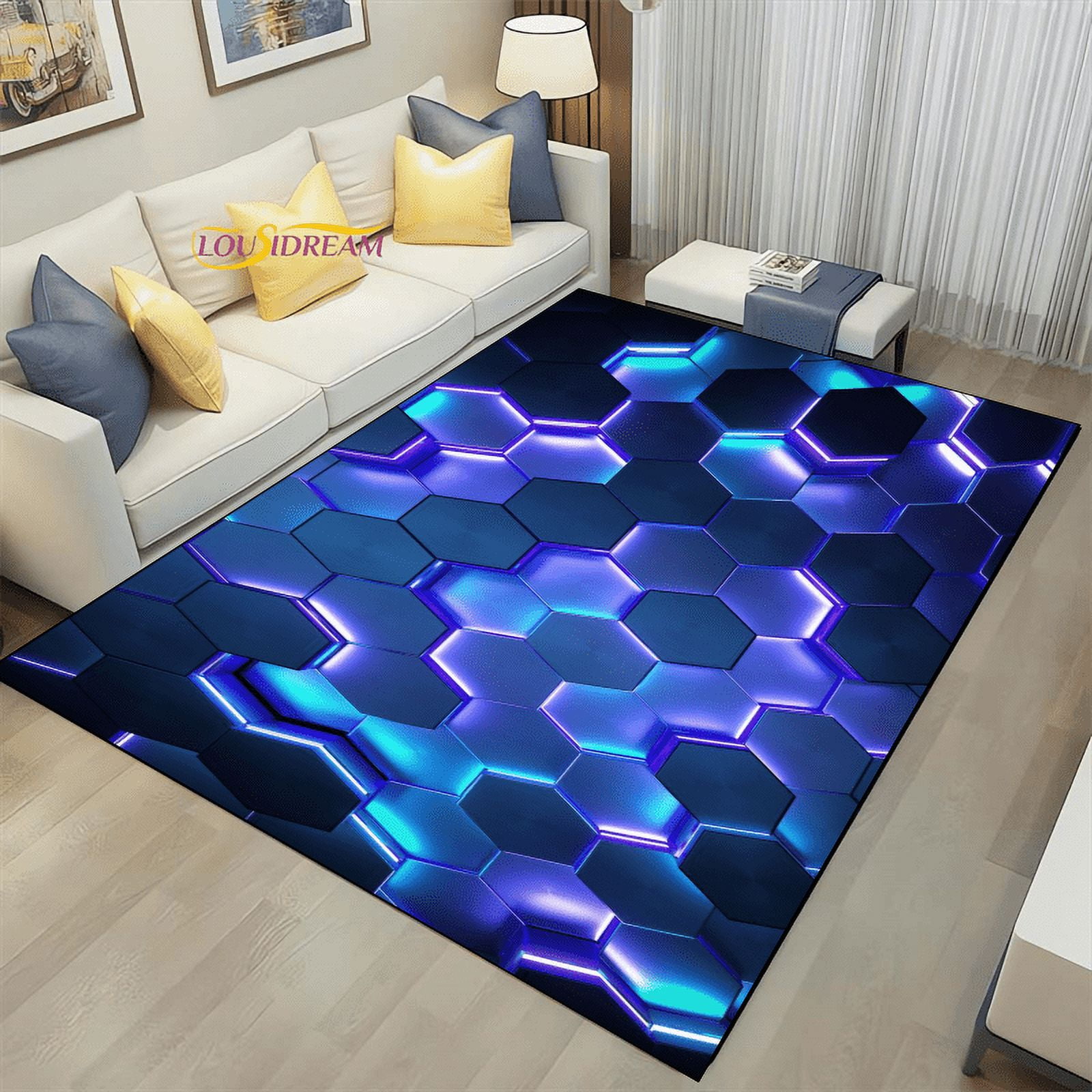 Geometric Carpets Dark Neon Lights Rugs Home Play Gaming Room Decor for ...