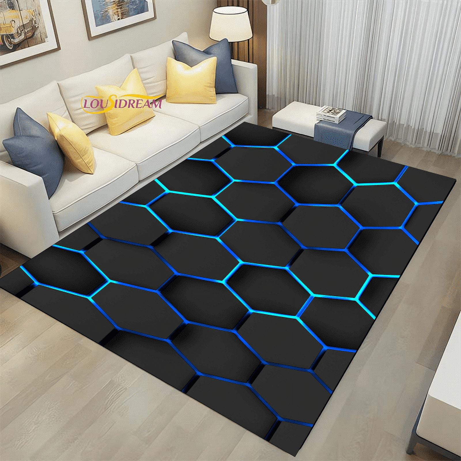 Geometric Carpets Dark Neon Lights Rugs Home Play Gaming Room Decor for ...