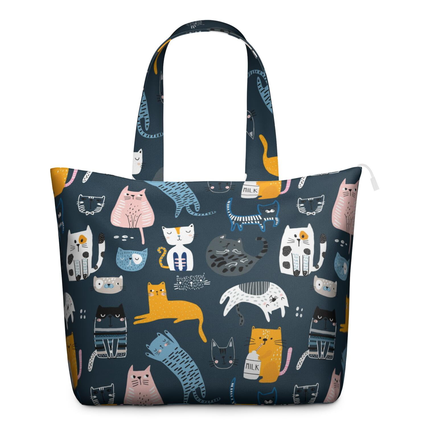 Geometric Cat Pattern Travel Duffel, Abstract Cat Art Weekender Tote ...